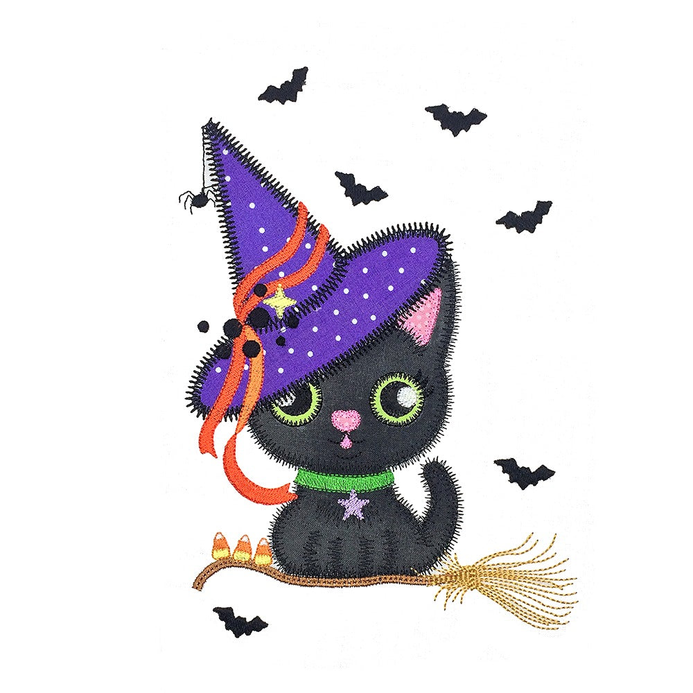 V-Stitch Designs Kitten Witch Embroidery Design - Digital Download